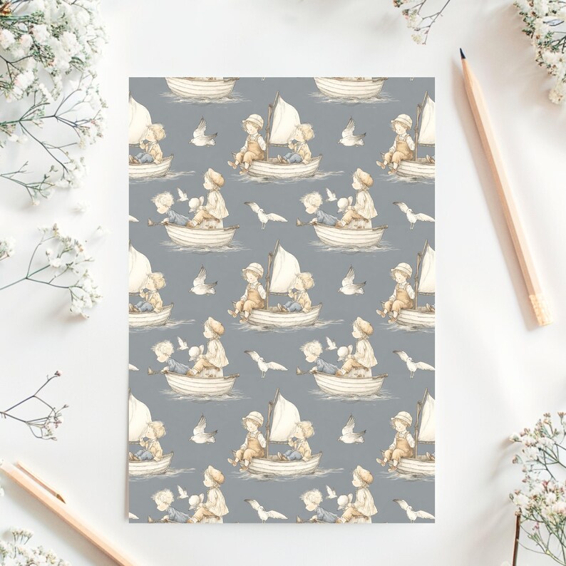 Toile-inspired Seamless Pattern for Boys – Sailing Boats Scene With ...