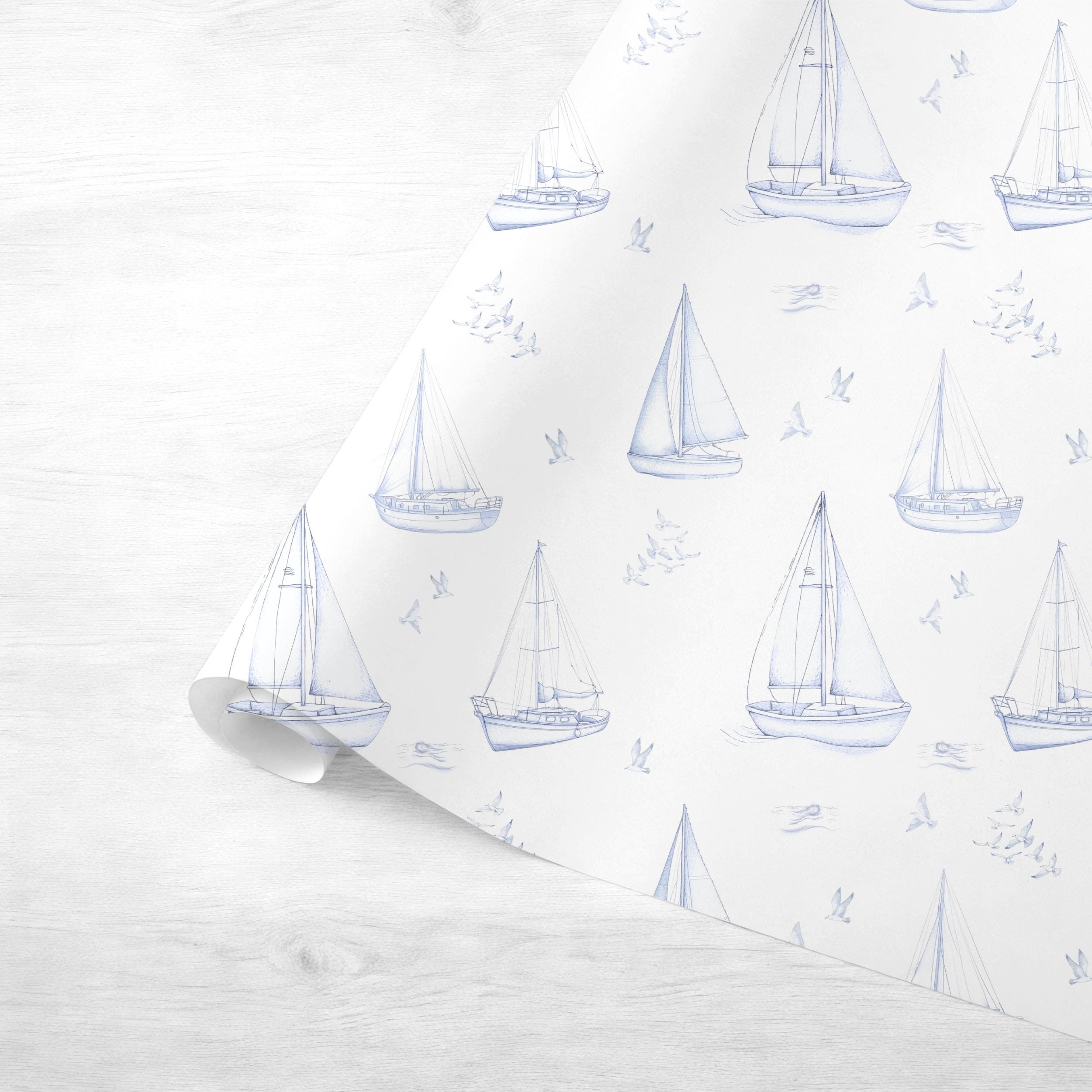 Seamless Pattern for Boys, Modern Toile De Jouy Style Sailing Boats ...
