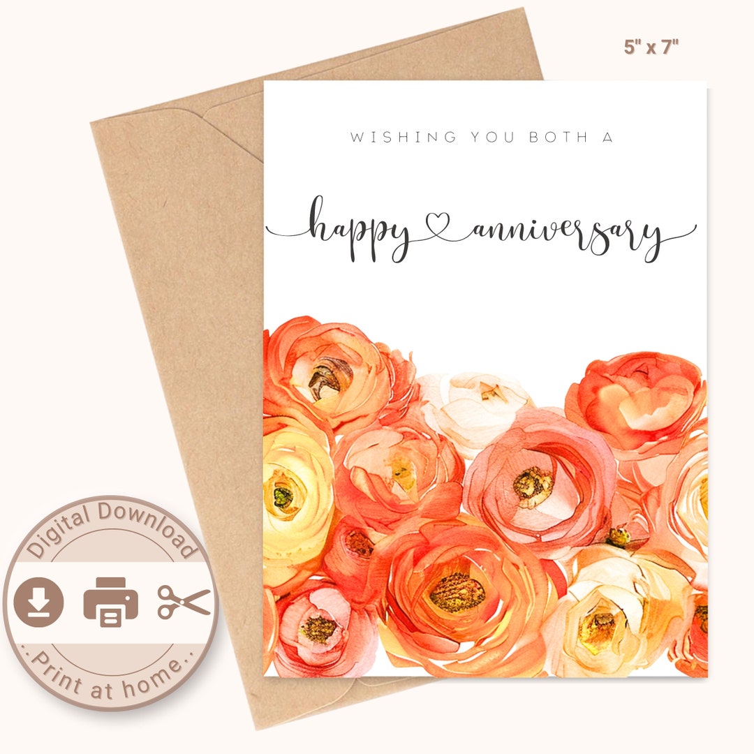 Printable Anniversary Card for Couple, Digital Download, Print at Home ...