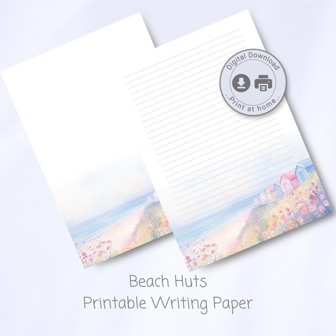 Printable Stationery, Letter Paper, Beach and Wildflowers, Lined and ...