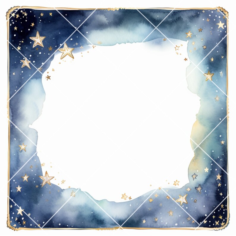 Watercolour Magical Night Sky Border Frames, Celestial Clipart JPG for ...