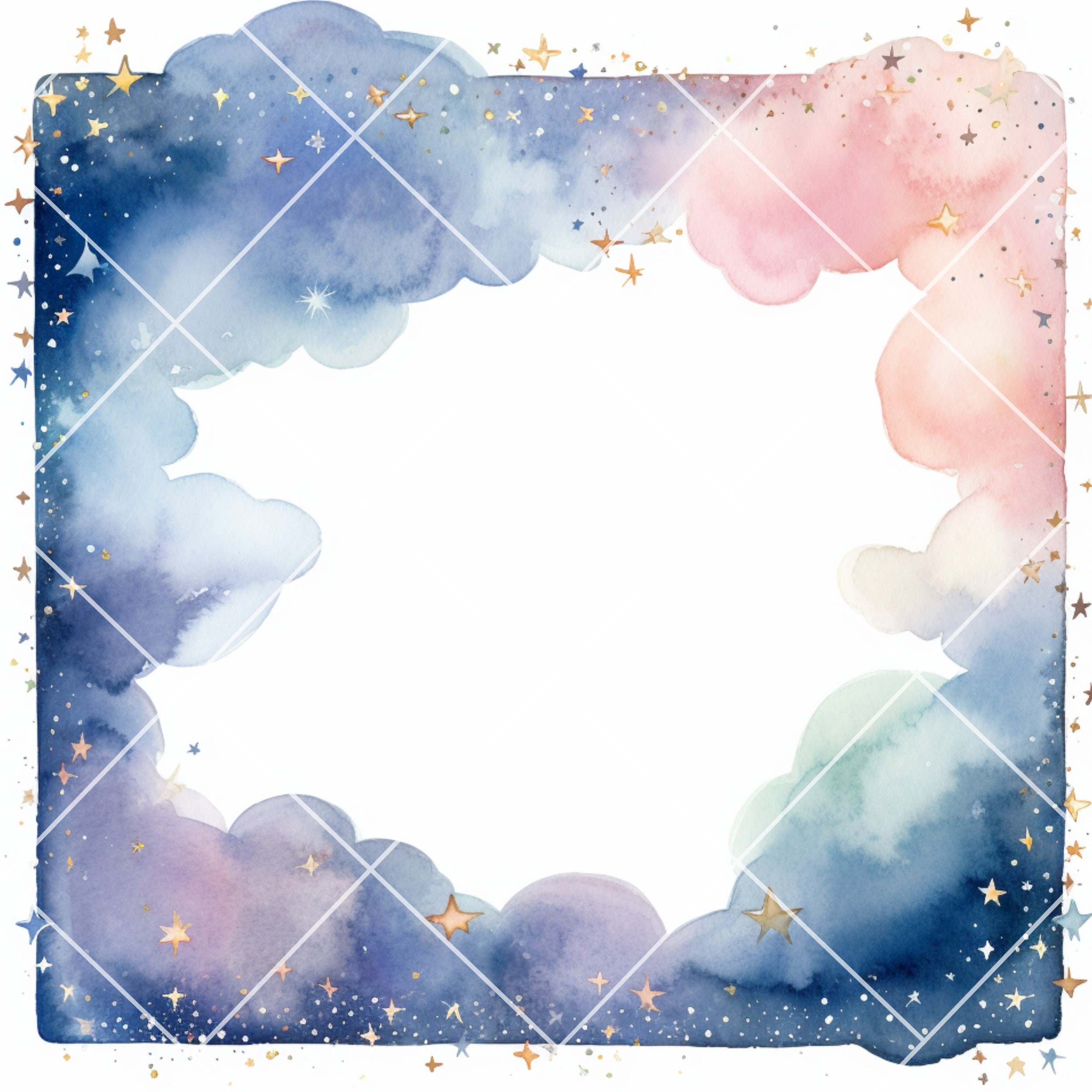 Watercolour Magical Night Sky Border Frames, Celestial Clipart JPG for ...