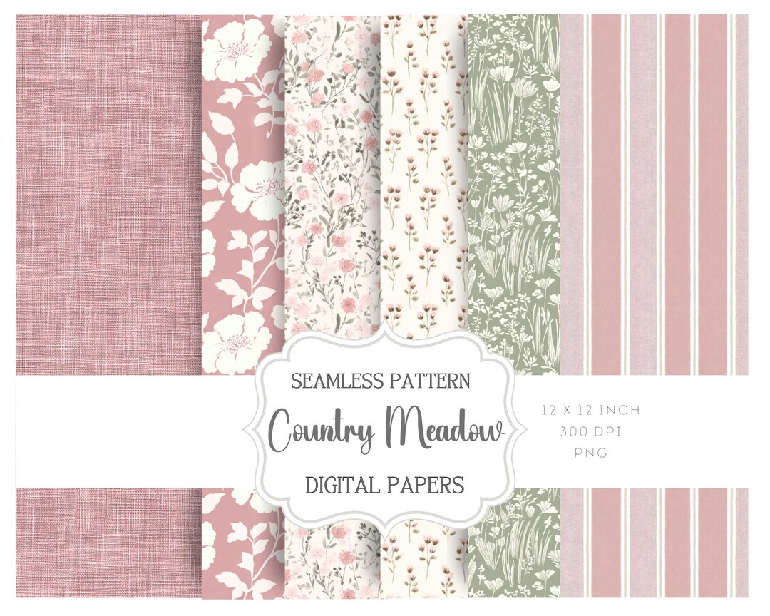 Country Cottage Seamless Patterns, Floral Digital Paper Pack ...