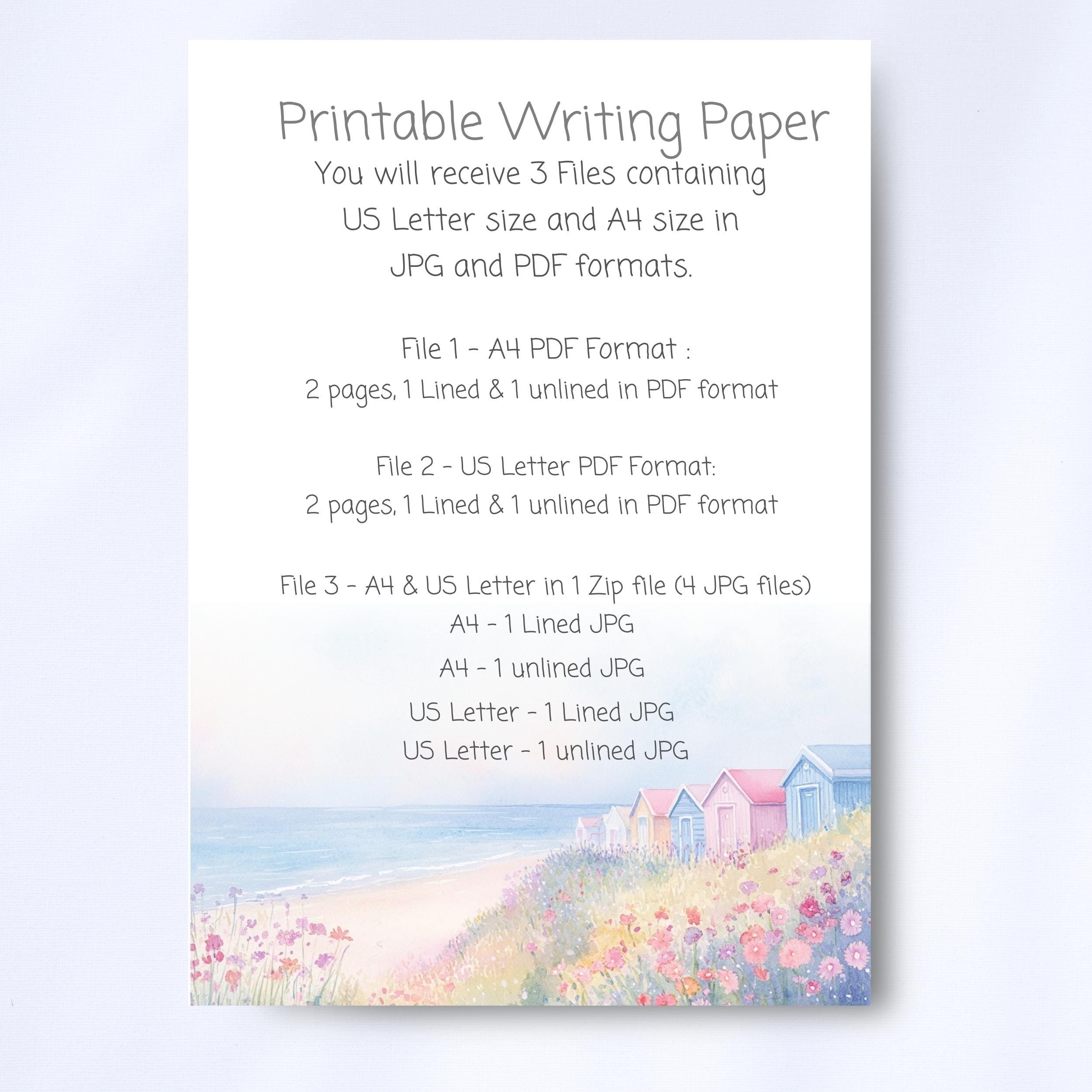 Printable Stationery, Letter Paper, Beach and Wildflowers, Lined and ...