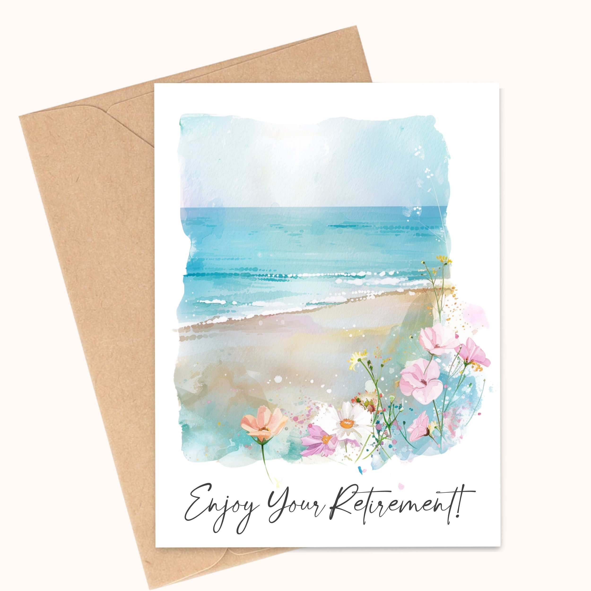 Printable Retirement Card, Printable Watercolour Seascape, Digital ...