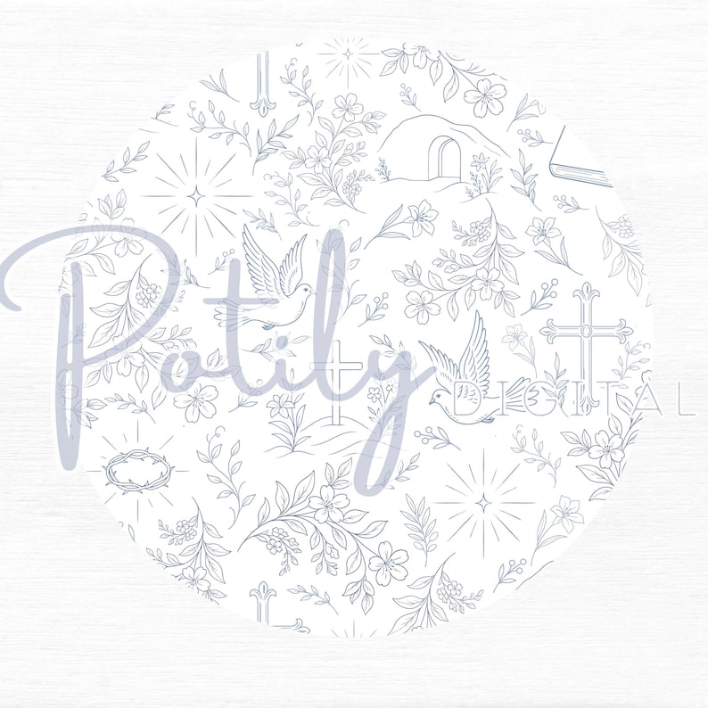 Christian Easter Toile Seamless Pattern, Religious Digital Paper, Blue ...