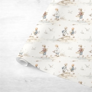 Toile-inspired Seamless Pattern – Summer Beach Scene With Children in ...