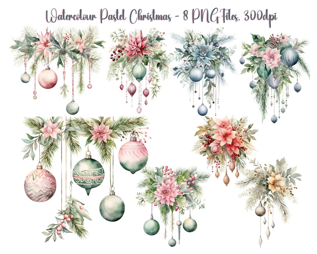 Watercolor Christmas Clipart, Pngs, Digital Crafting, Paper Crafts ...