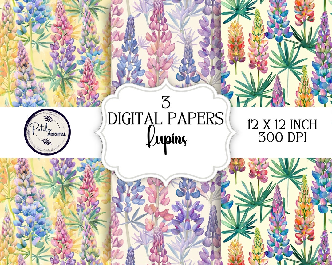 Painted Lupins Seamless Patterns, Backgrounds, Digital Download ...