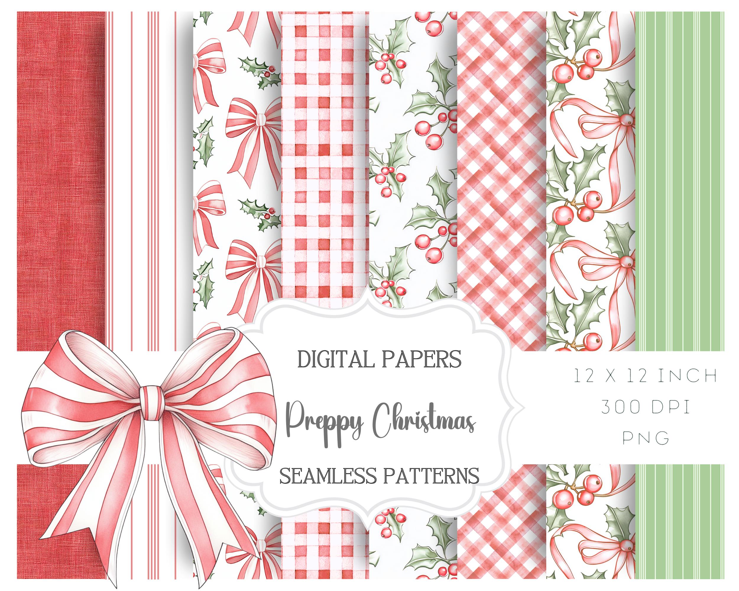 Preppy Christmas Seamless Pattern, Classic Christmas Digital Paper Set ...