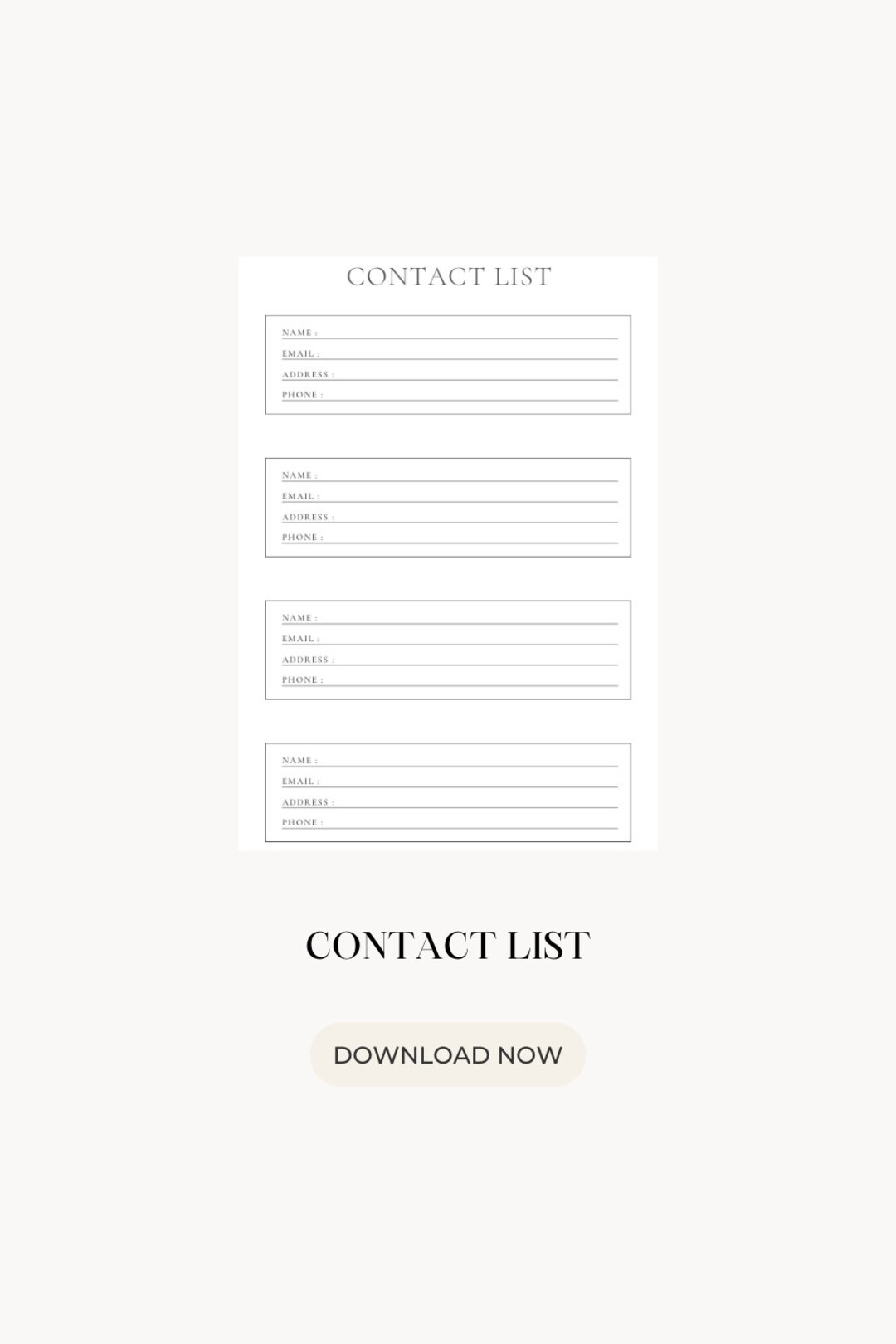 PRINTED Contact List, Contacts Tracker, Instant Download PDF, Printable ...