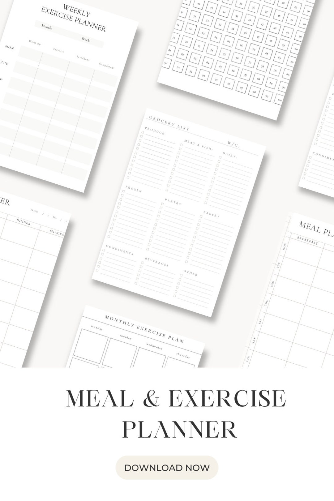 PRINTED Grocery List Exercise Printable Template, Grocery Planner, Food ...