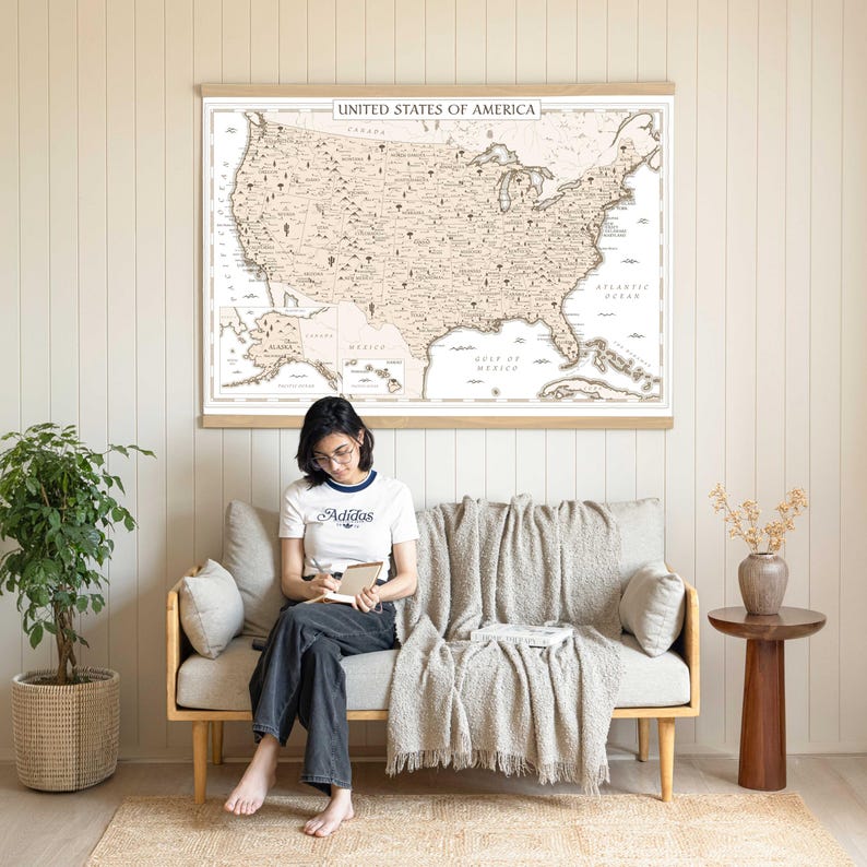 US Map Wall Art - Large Wall Tapestry - Classroom Decor - Highly ...