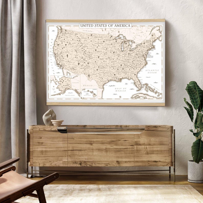US Map Wall Art - Large Wall Tapestry - Classroom Decor - Highly ...