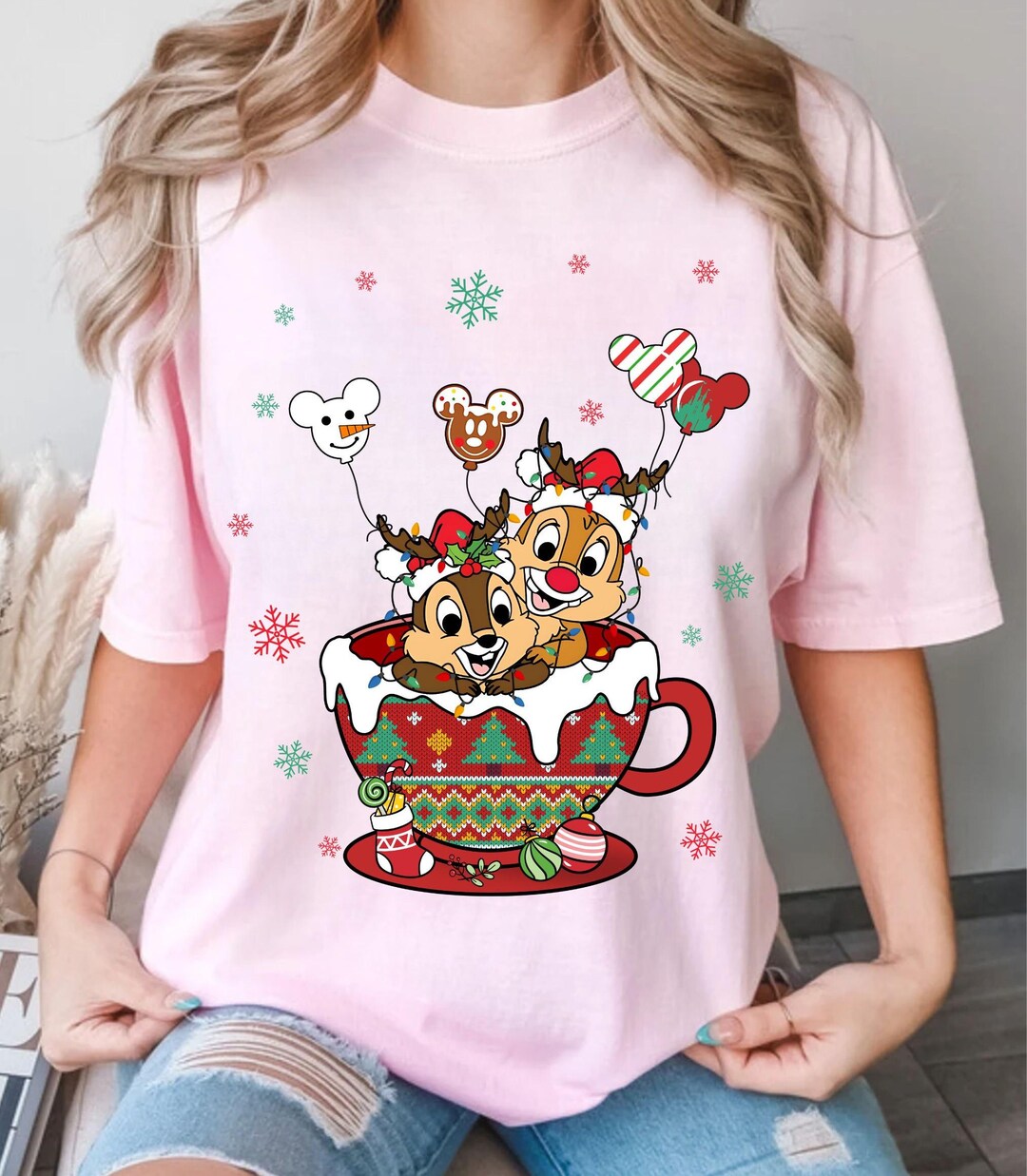 Chip N Dale Tea Cup Mickey Balloons Ears Vintage Disney Christmas Shirt ...
