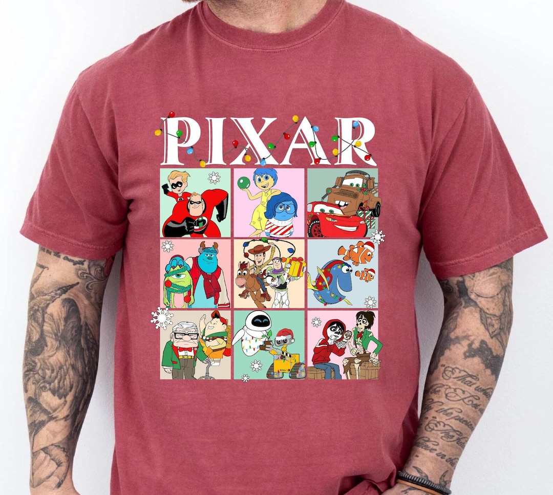 Disney Pixar Characters Christmas Lights Comfort Colors Shirt, Disney ...