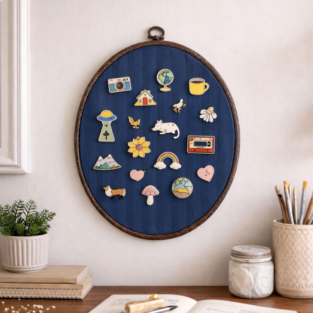 Navy Blue Fabric Enamel Pin Display Board, Pin Storage, Gift for Pin ...