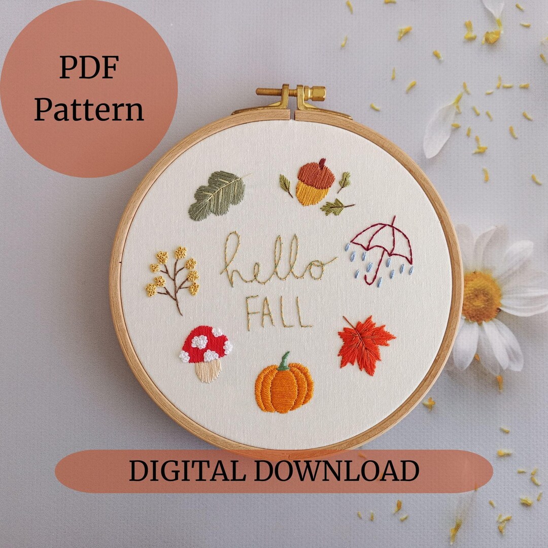 PDF PATTERN, Hello Fall Embroidery Pattern, Autumn Embroidery, Fall ...