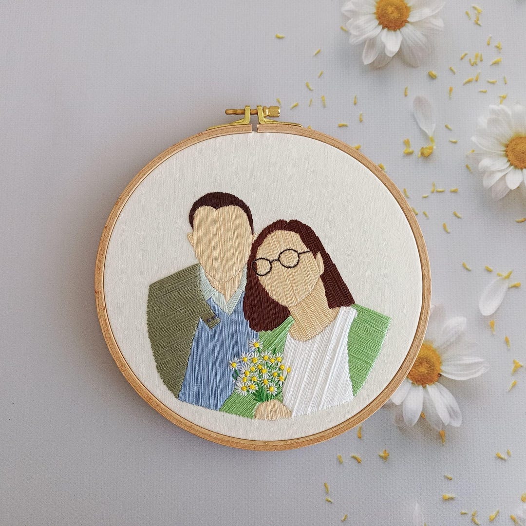 Custom Hand Embroidered Portrait, Family Portrait Hoop Art, Wedding ...