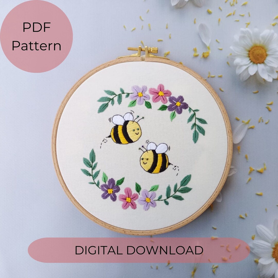 Honey Bee Hand Embroidery Pattern, Bumble Bee Pattern, Bumble Bee, Cute ...