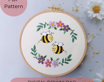 Honey Bee Hand Embroidery Pattern, Bumble Bee Pattern, Bumble Bee, Cute ...