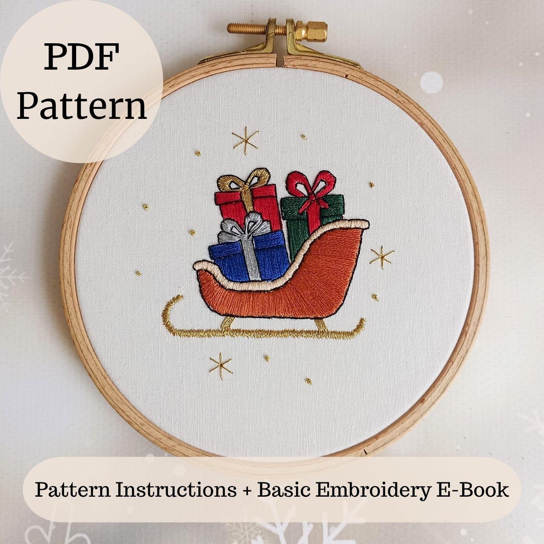 Christmas Sleigh Embroidery Pattern PDF, Holiday Gift Hoop Art ...