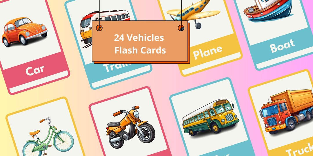 24 Vehicles Printable Flashcards for Kids - Etsy