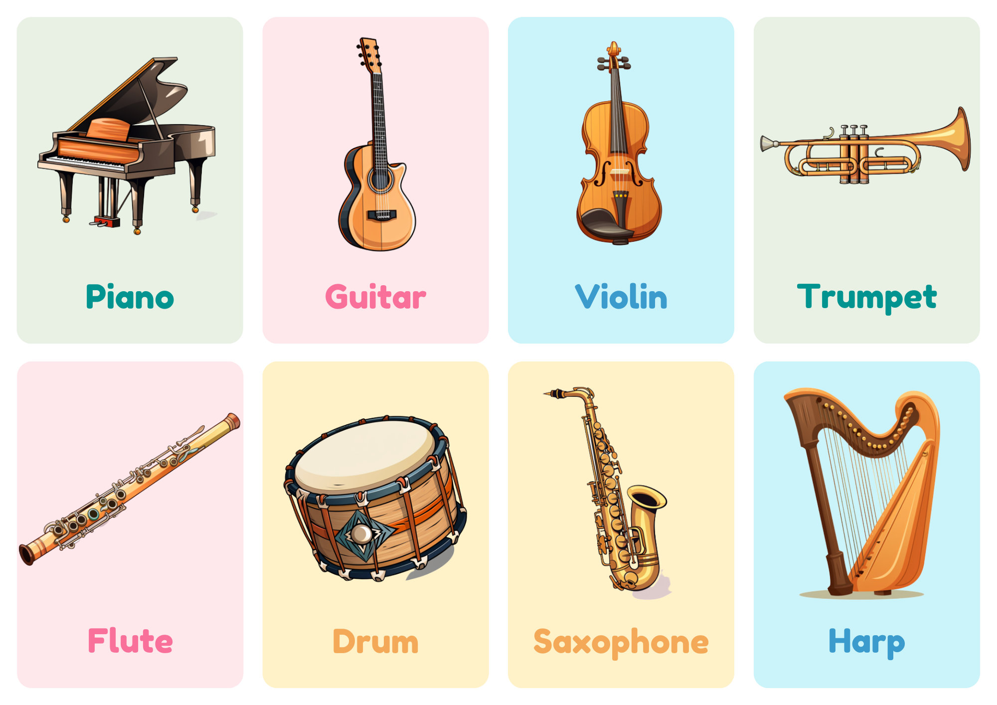 16 Musical Instruments Flashcards for Kids - Etsy