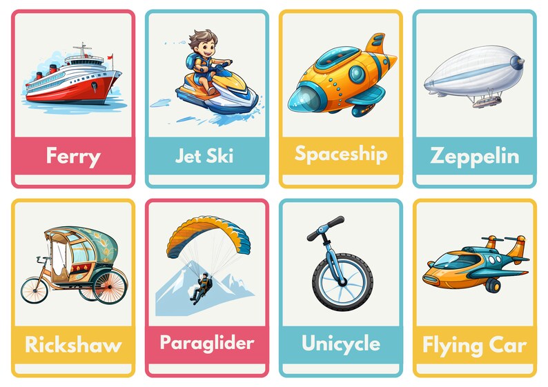 24 Vehicles Printable Flashcards for Kids - Etsy