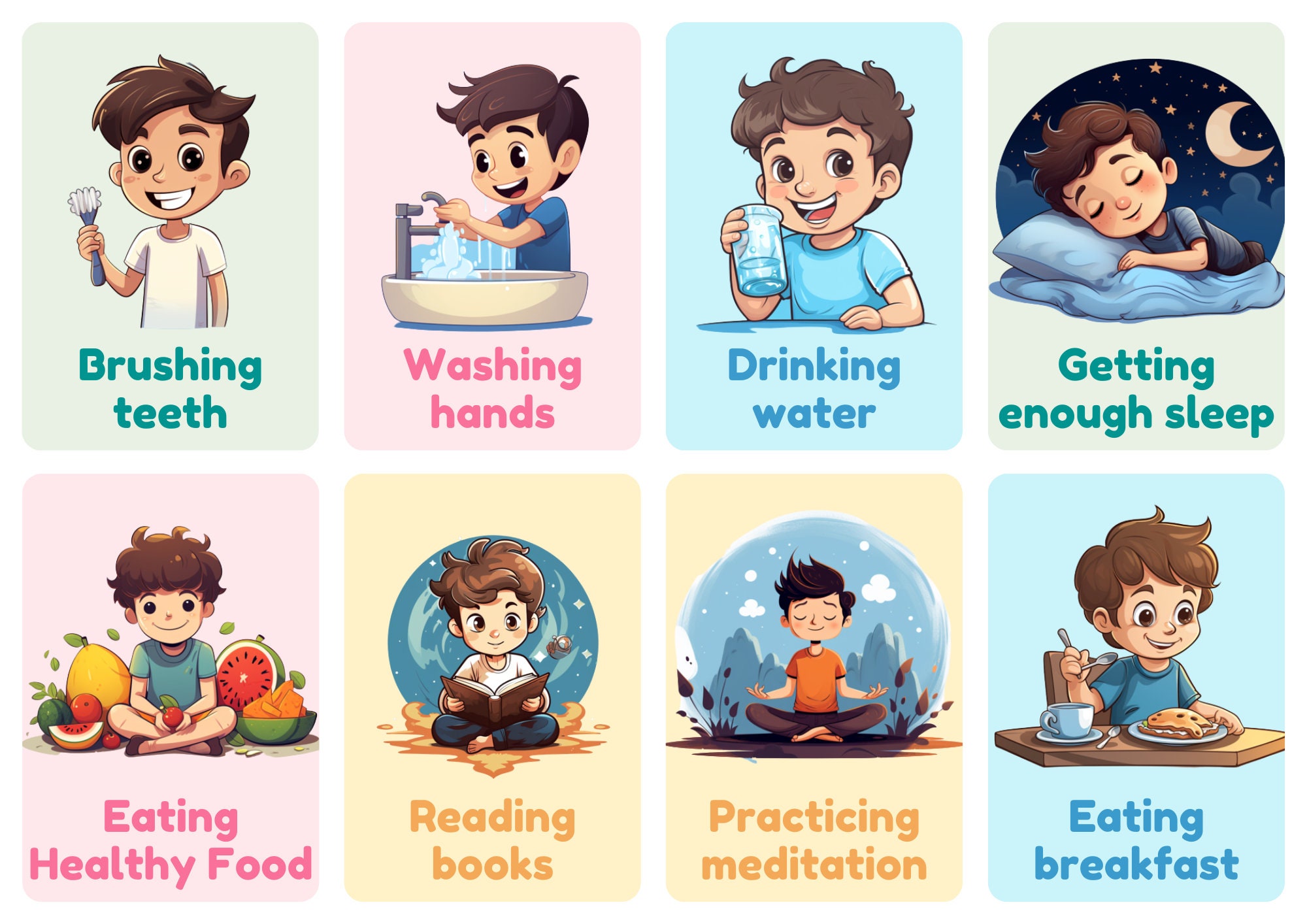 16 Good Habits Printable Flashcards for Kids - Etsy