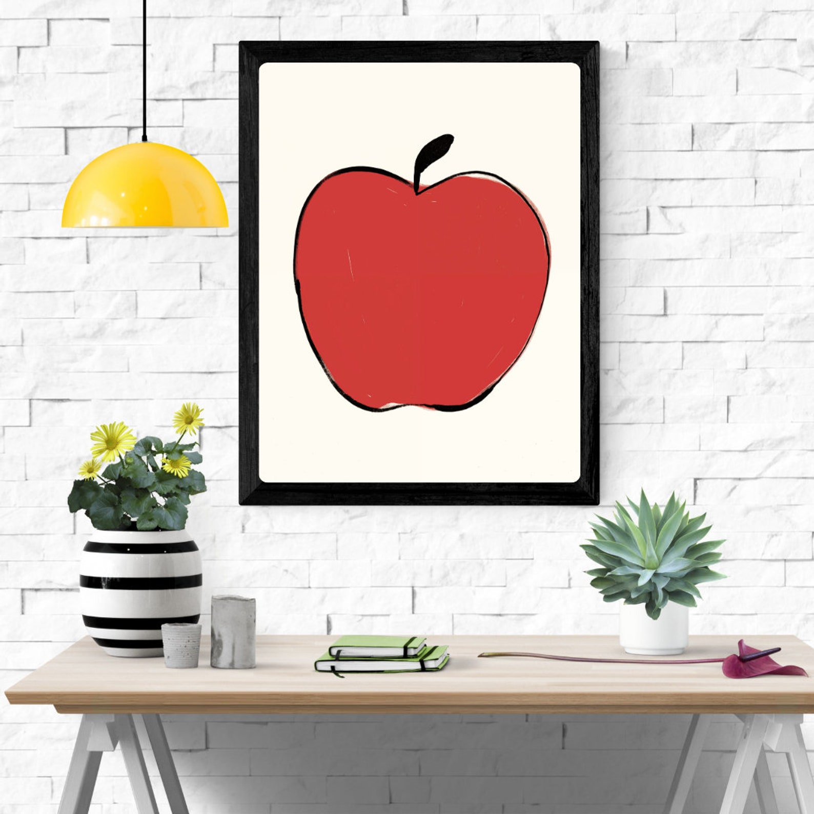 Red Apple Art Print Fruit Illustration Home Wall Decor - Etsy