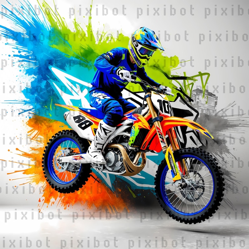 5 Dirt Bike Clip Art, Motocross JPG, Motorcycle, Printable Watercolor Art, High-quality JPG ...