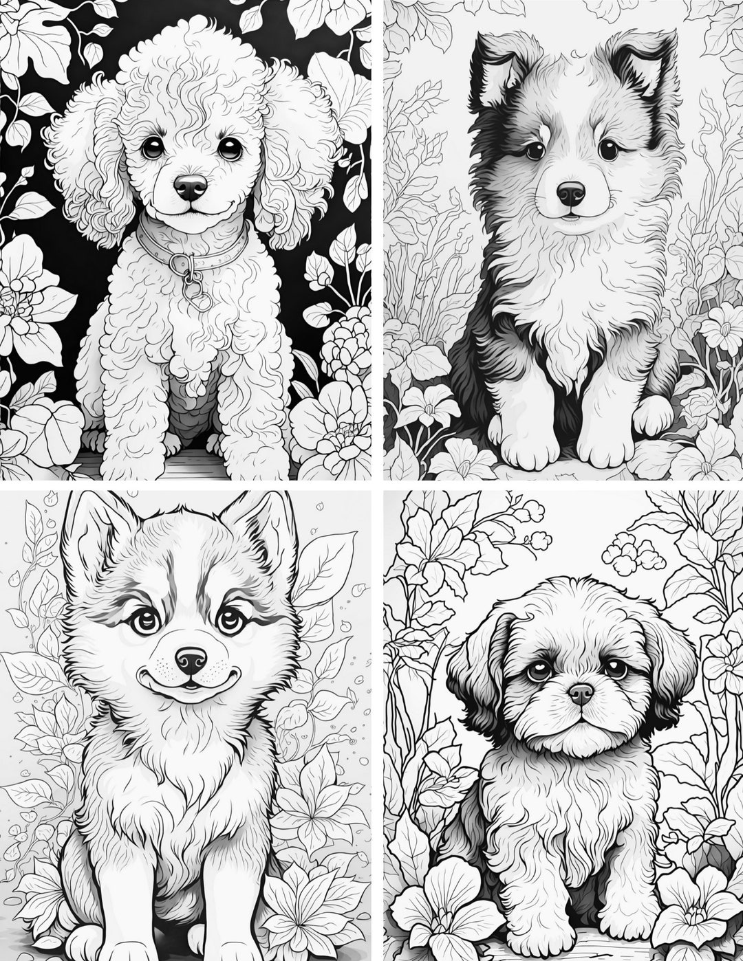 Dogs Coloring Pages, Adult and Kids Coloring, Relaxing Activity ...