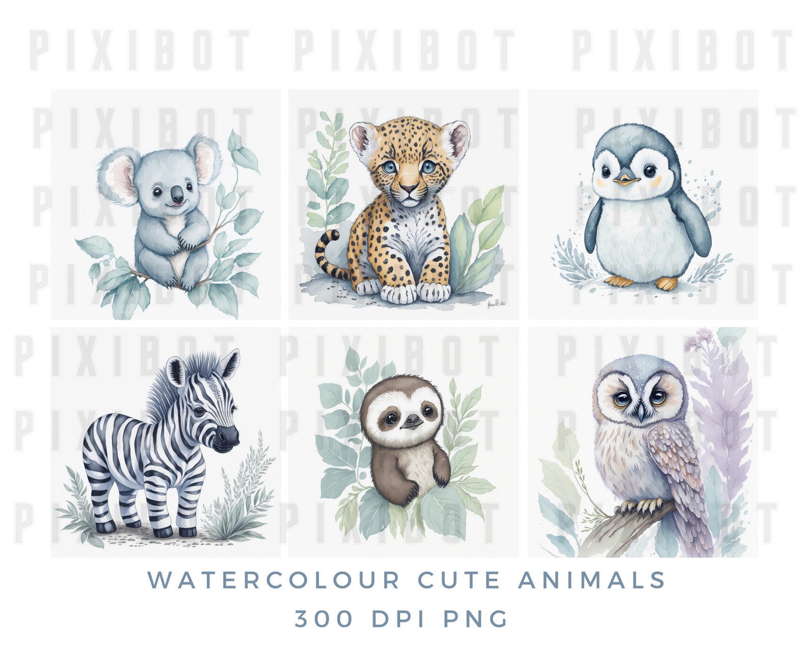 20 Cute Animals, Watercolor Clipart, PNG, Digital Crafting, Papercrafts ...