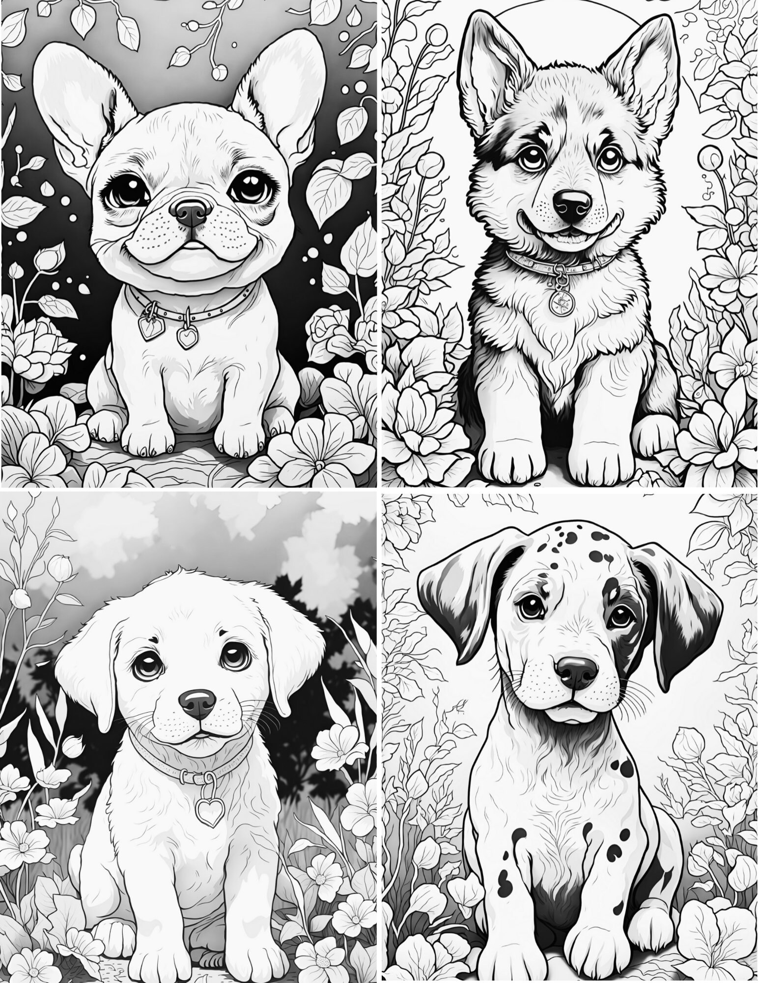 Dogs Coloring Pages, Adult and Kids Coloring, Relaxing Activity ...