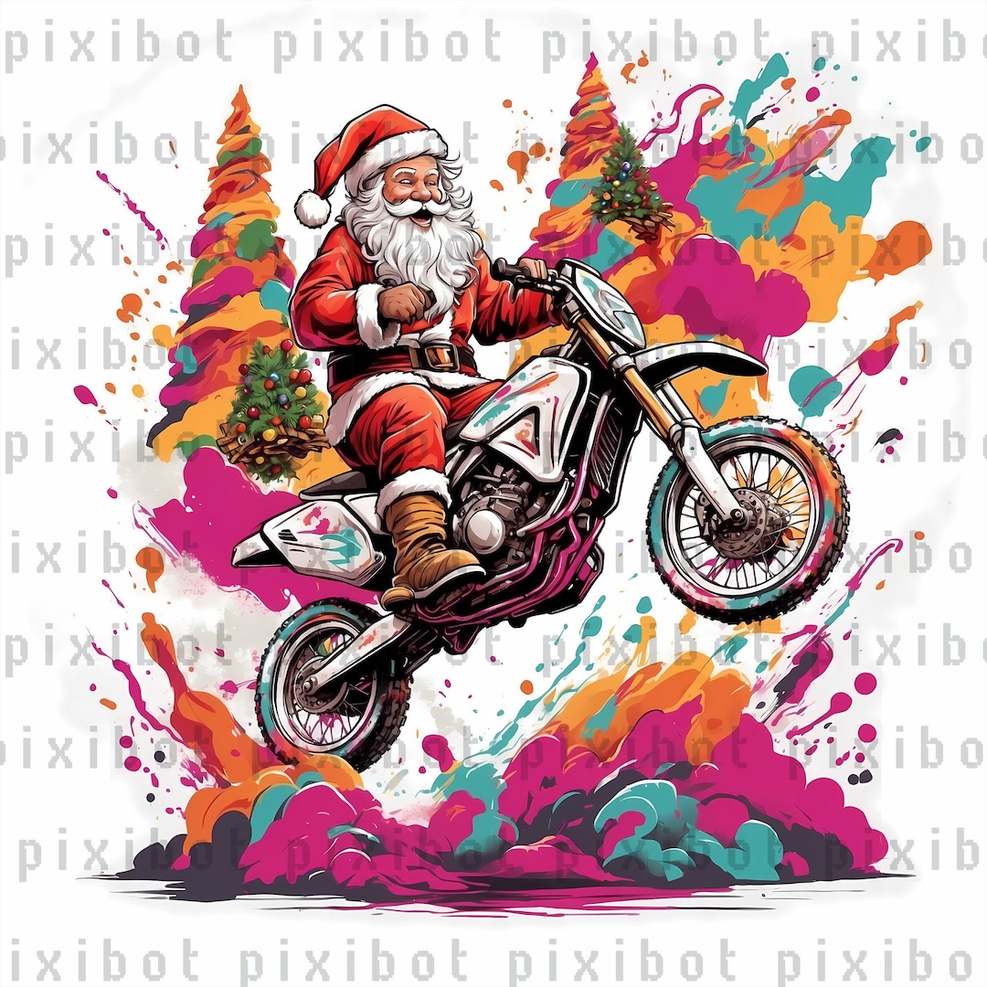 Santa Claus Dirt Bike Clip Art Motocross Watercolor Printables High ...