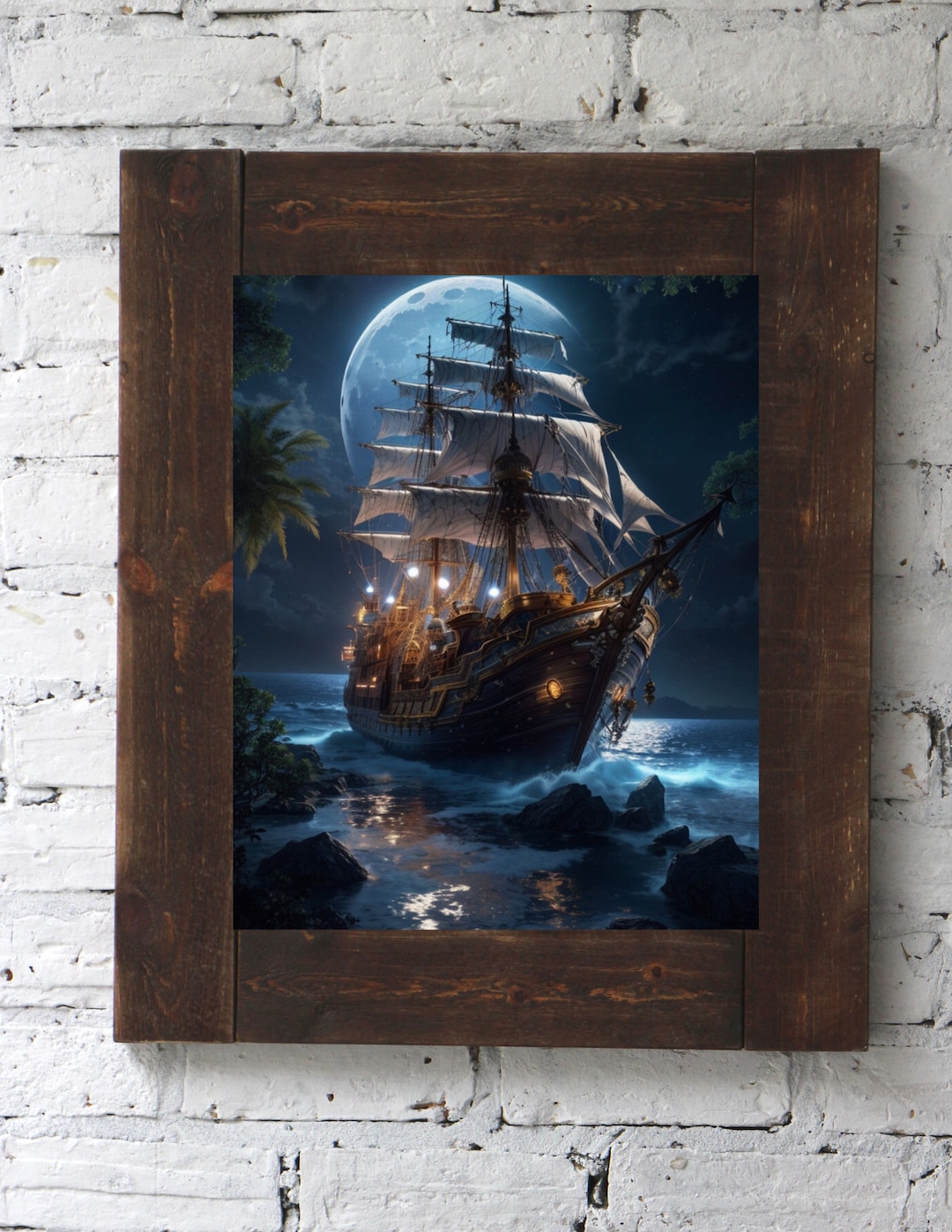 Moonlit Pirate Ship Painting: Fantasy Nautical Wall Art (digital ...
