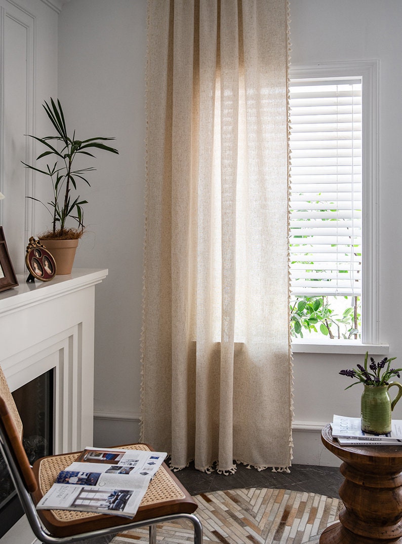 Vintage Cotton Linen Curtain Bedroom Curtain Translucent - Etsy