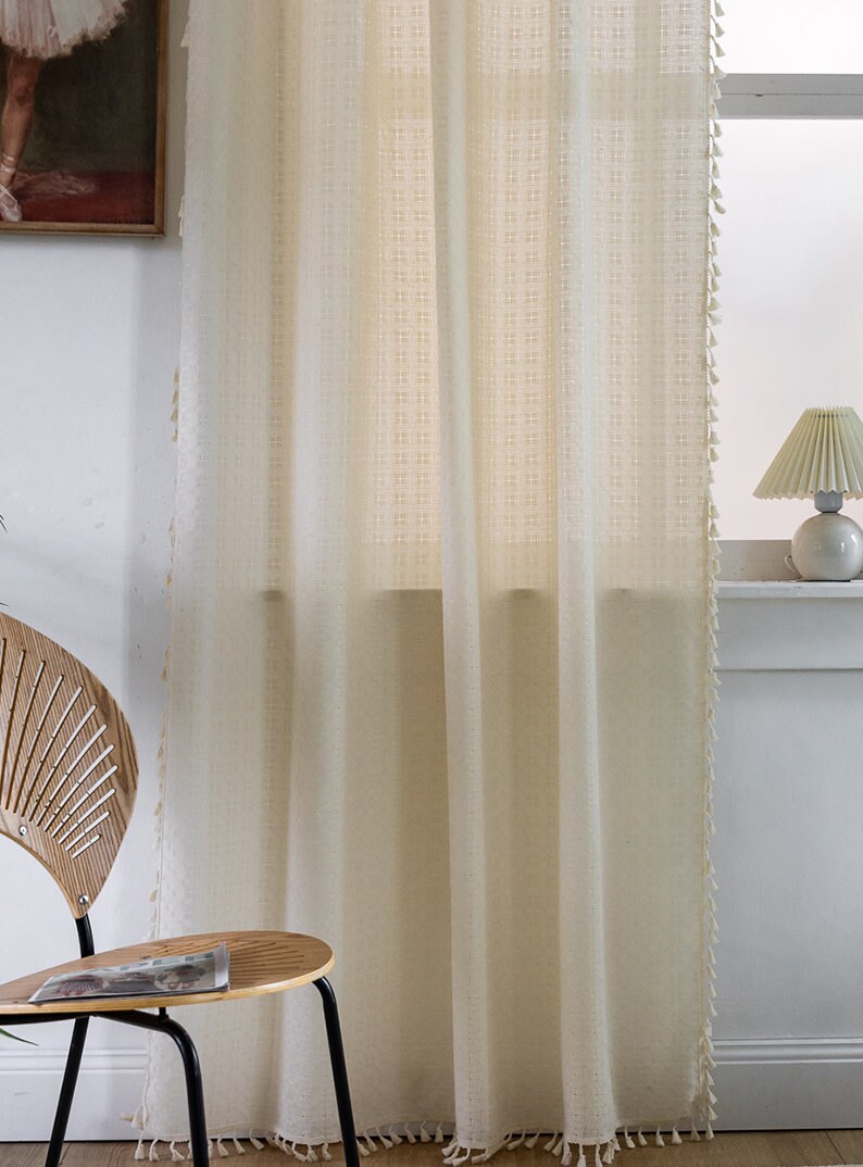 Vintage Beige Fringed Window Screens, Bohemian Cotton Linen Bedroom ...