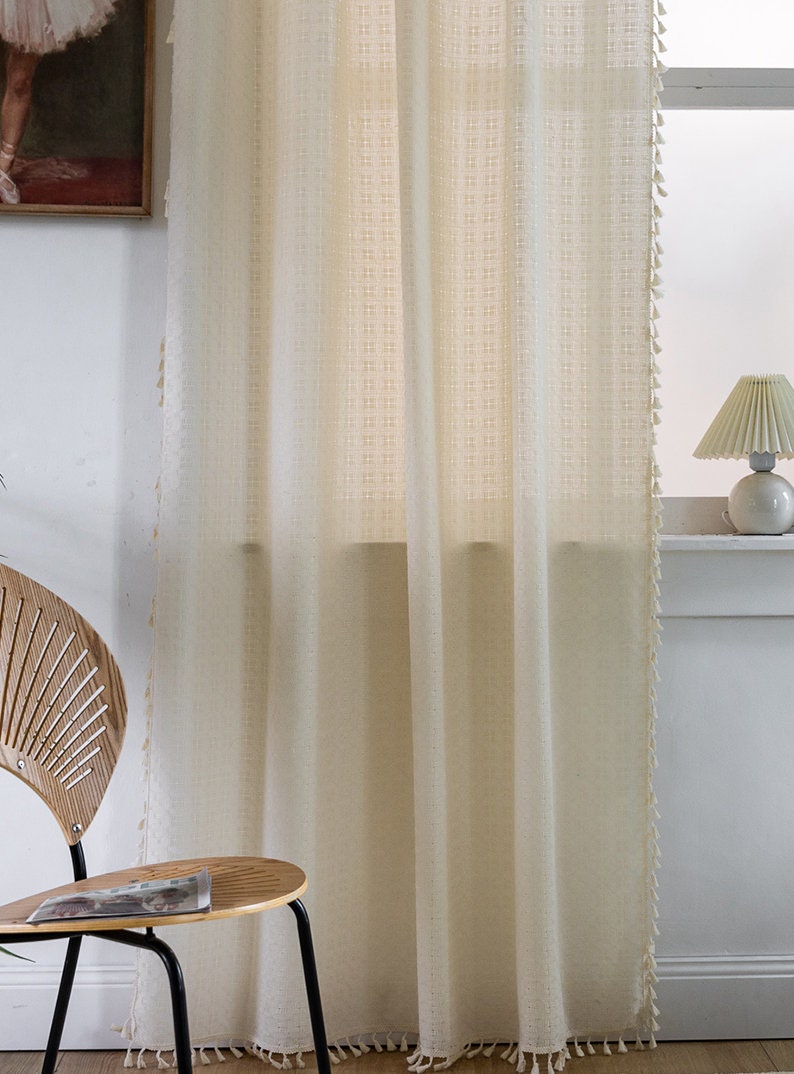 Vintage Beige Fringed Window Screens, Bohemian Cotton Linen Bedroom ...