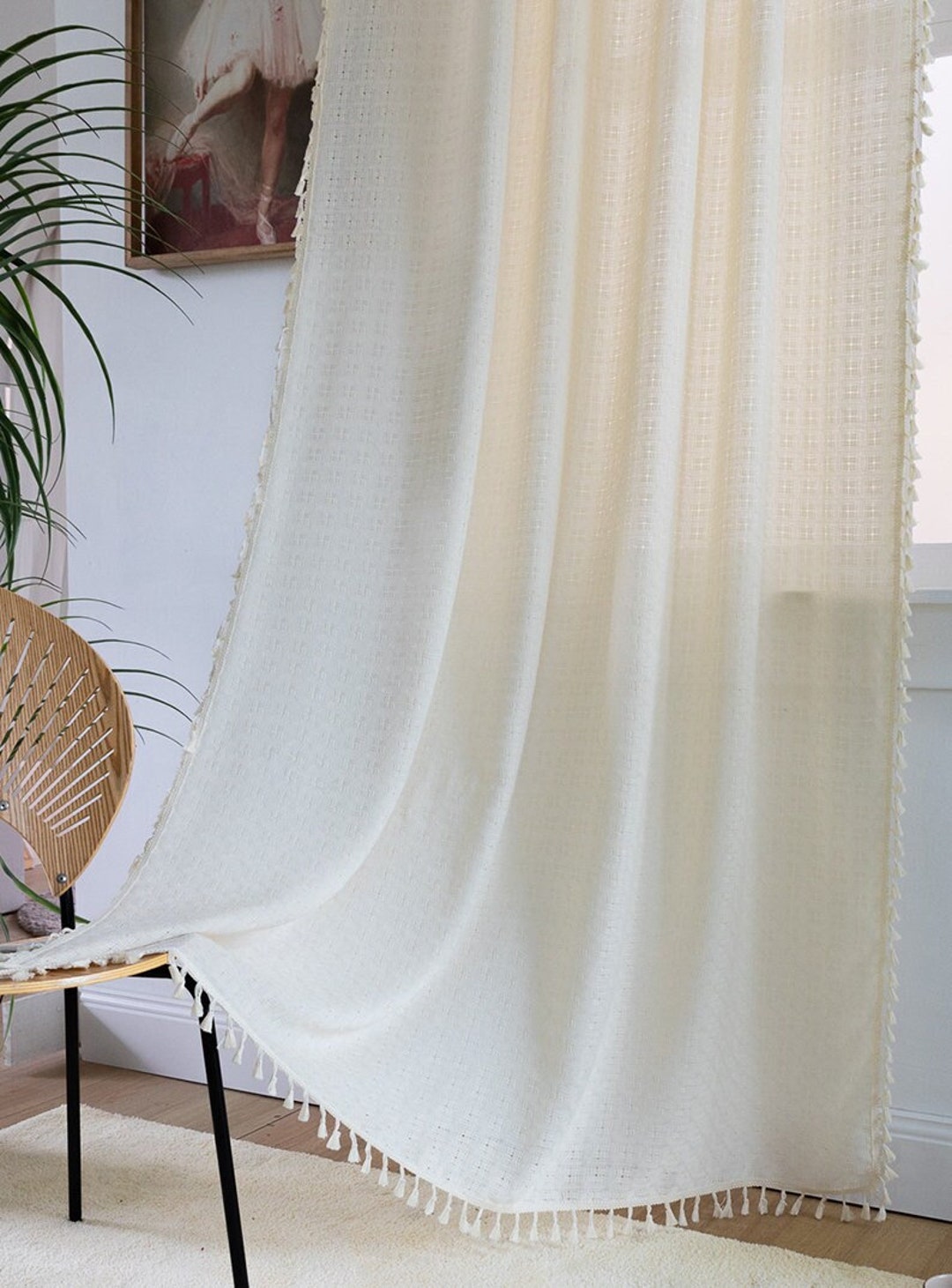 Vintage Beige Fringed Window Screens, Bohemian Cotton Linen Bedroom ...