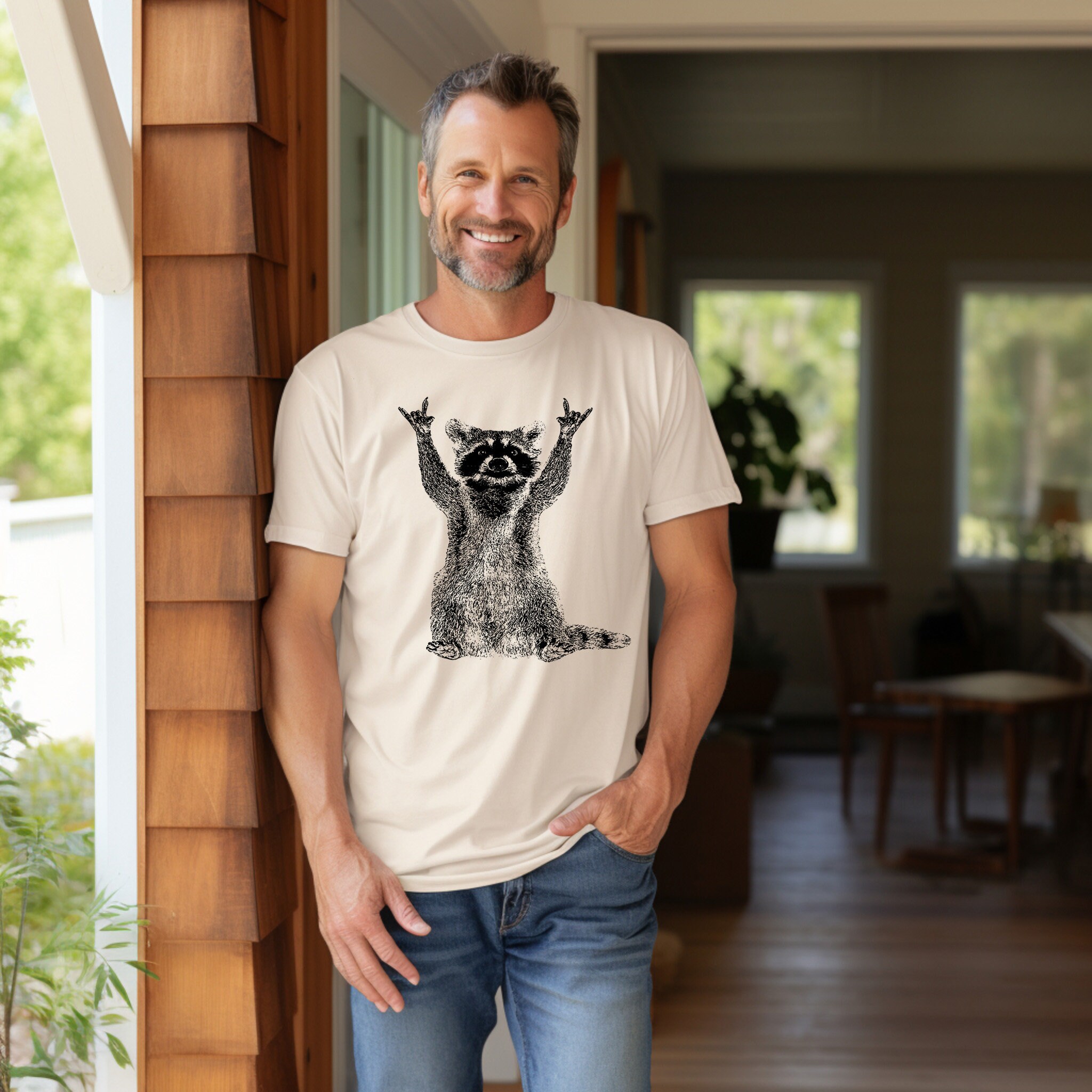 Funny Raccoon Shirt, Vintage Raccoon Rock T-shirt for Men Women Ladies ...