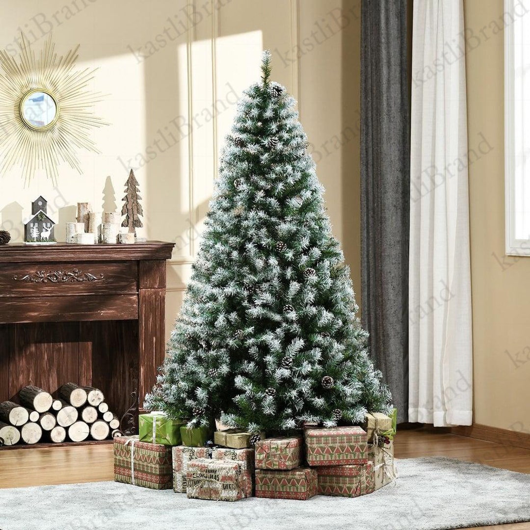 6 Ft. Flocked Christmas Tree With Pine Cones Pre-decorated - Etsy