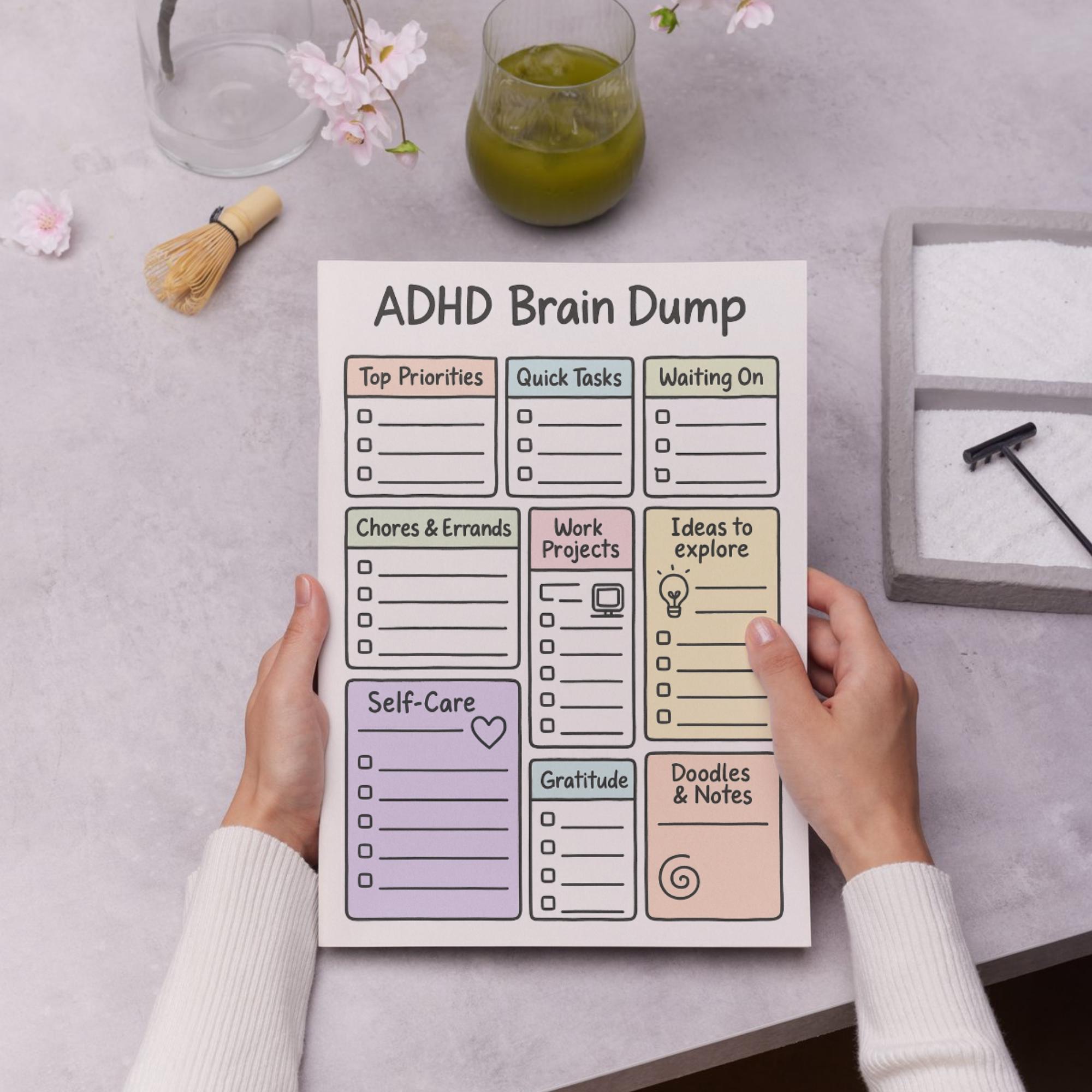 ADHD Brain Dump Printable Organizer for Focus and Productivity ...
