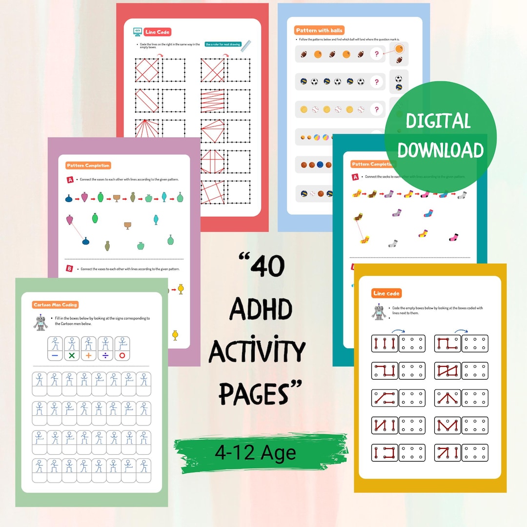 ADHD Activity Pages for Kids Printable, 40 Focus and Logic Worksheets ...