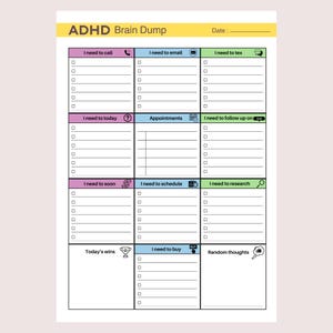 ADHD Brain Dump Printable Planner, Daily Task Organizer Sheet, ADHD to ...