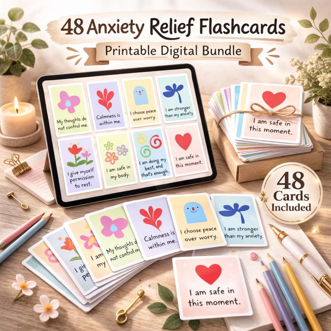Anxiety Relief Flashcards – 48 Printable Affirmation Cards (digital ...