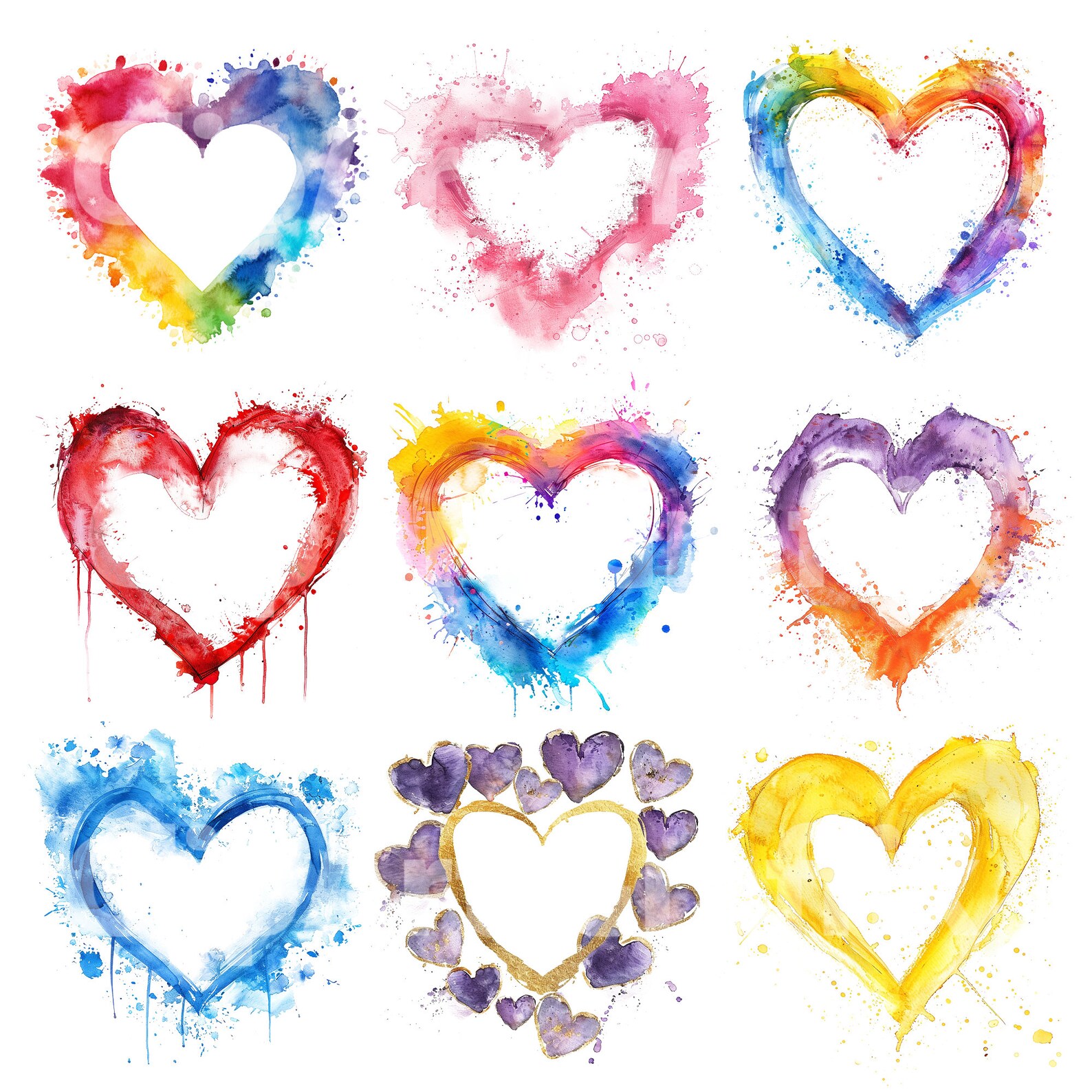 Watercolor Heart Clipart Frames Watercolour Printable Scrapbook Digital ...