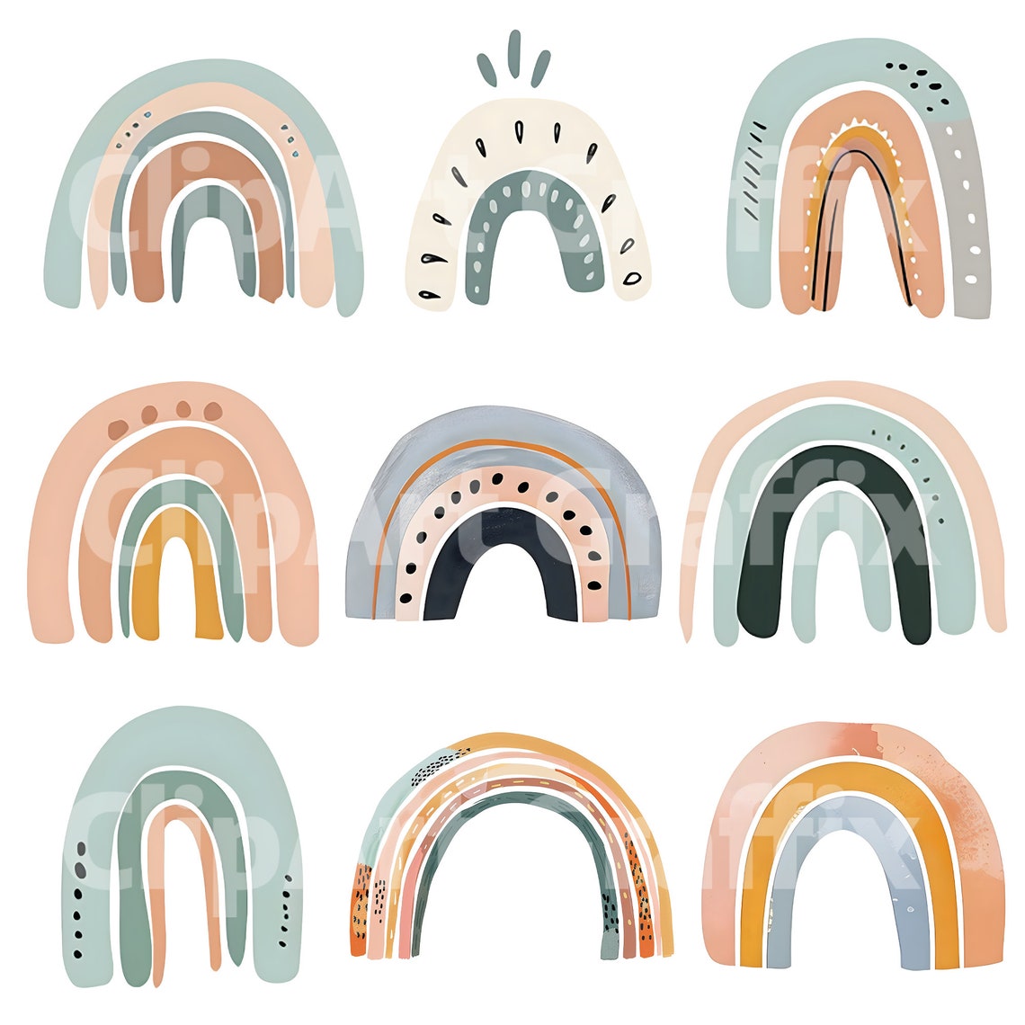 Colorful Rainbow Clipart With Transparent Backgrounds Cute Boho ...
