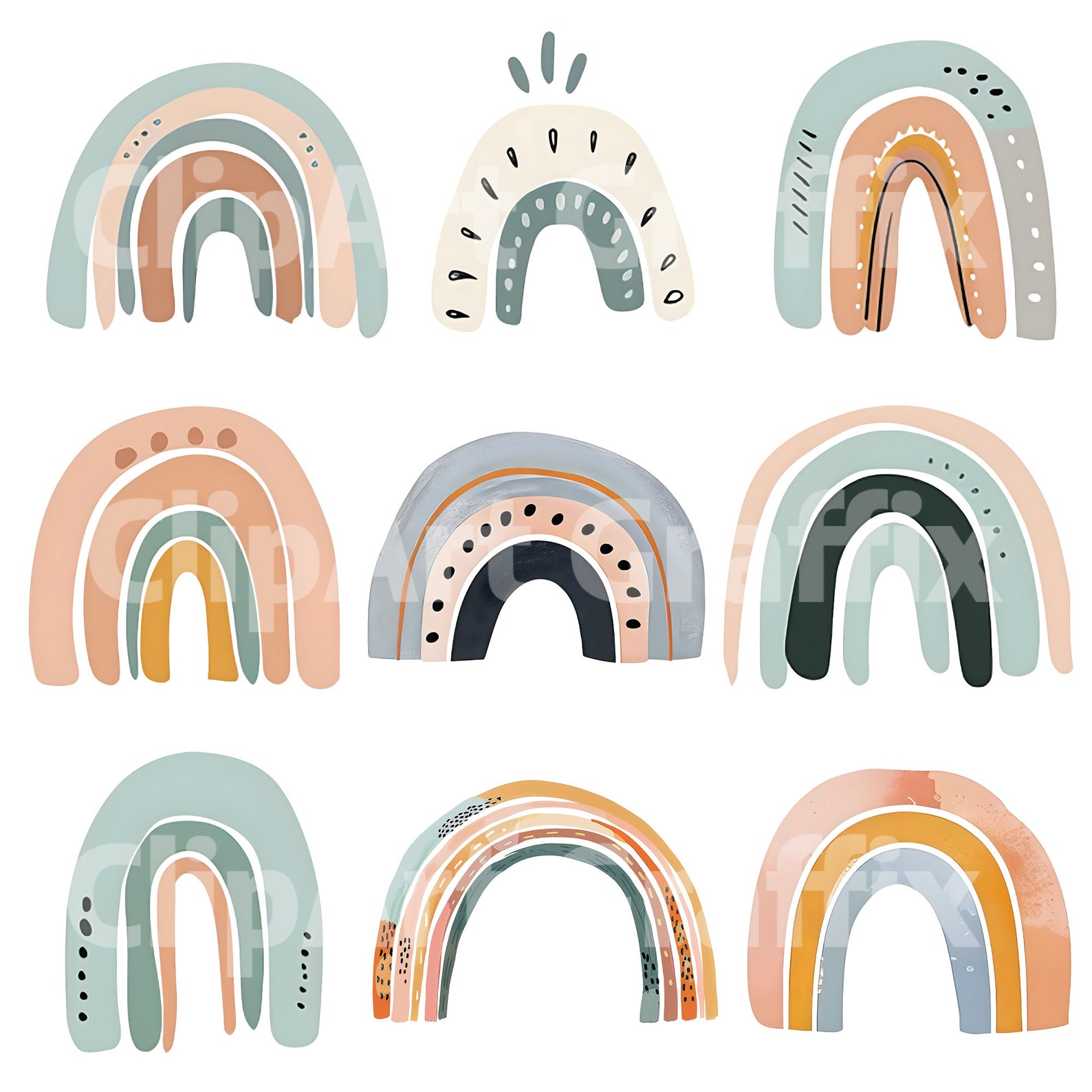 Colorful Rainbow Clipart With Transparent Backgrounds Cute Boho ...